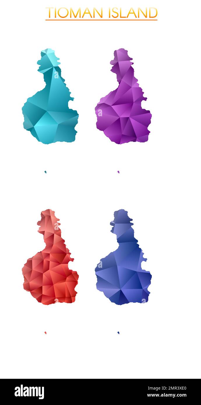 Set of vector polygonal maps of Tioman Island. Bright gradient border ...