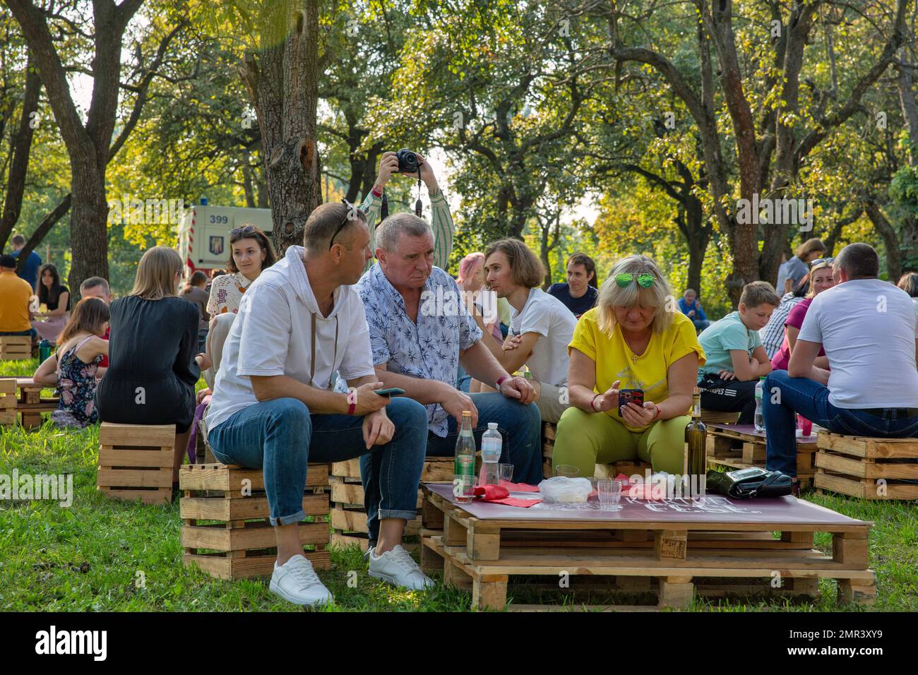 Kyiv, Ukraine - September 11, 2021: People visit Kartuli Fest Georgian ...