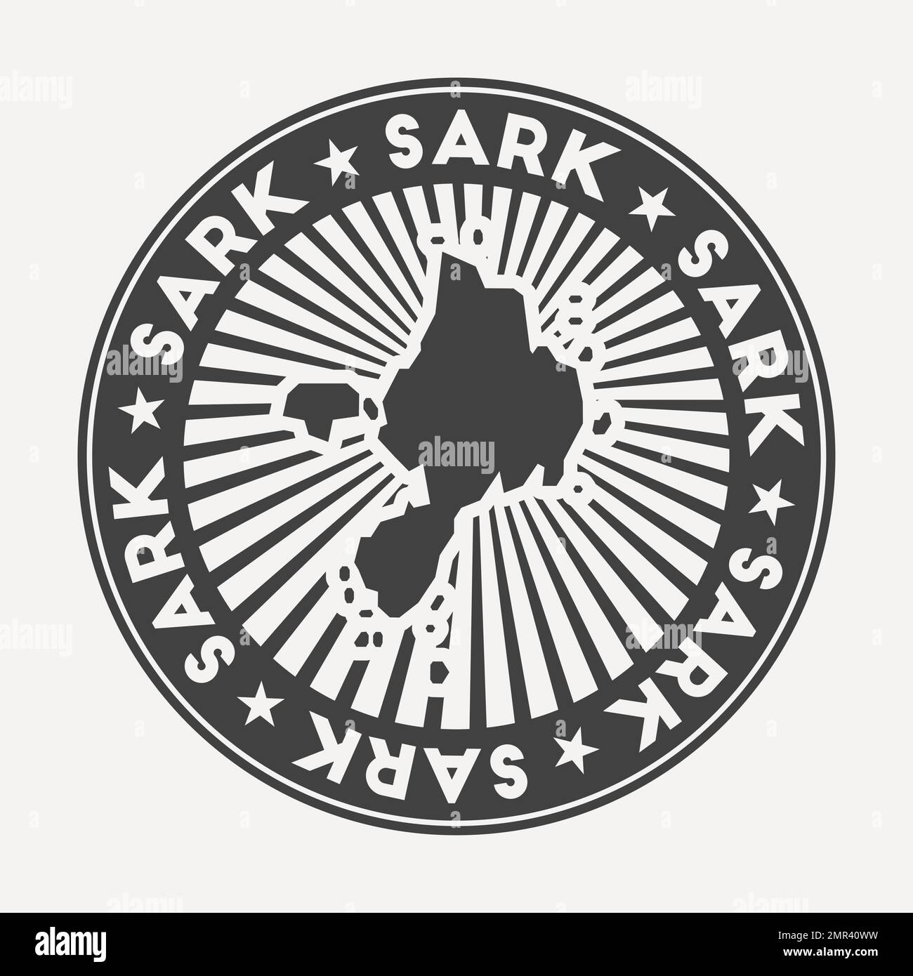 Sark round logo. Vintage travel badge with the circular name and map of ...