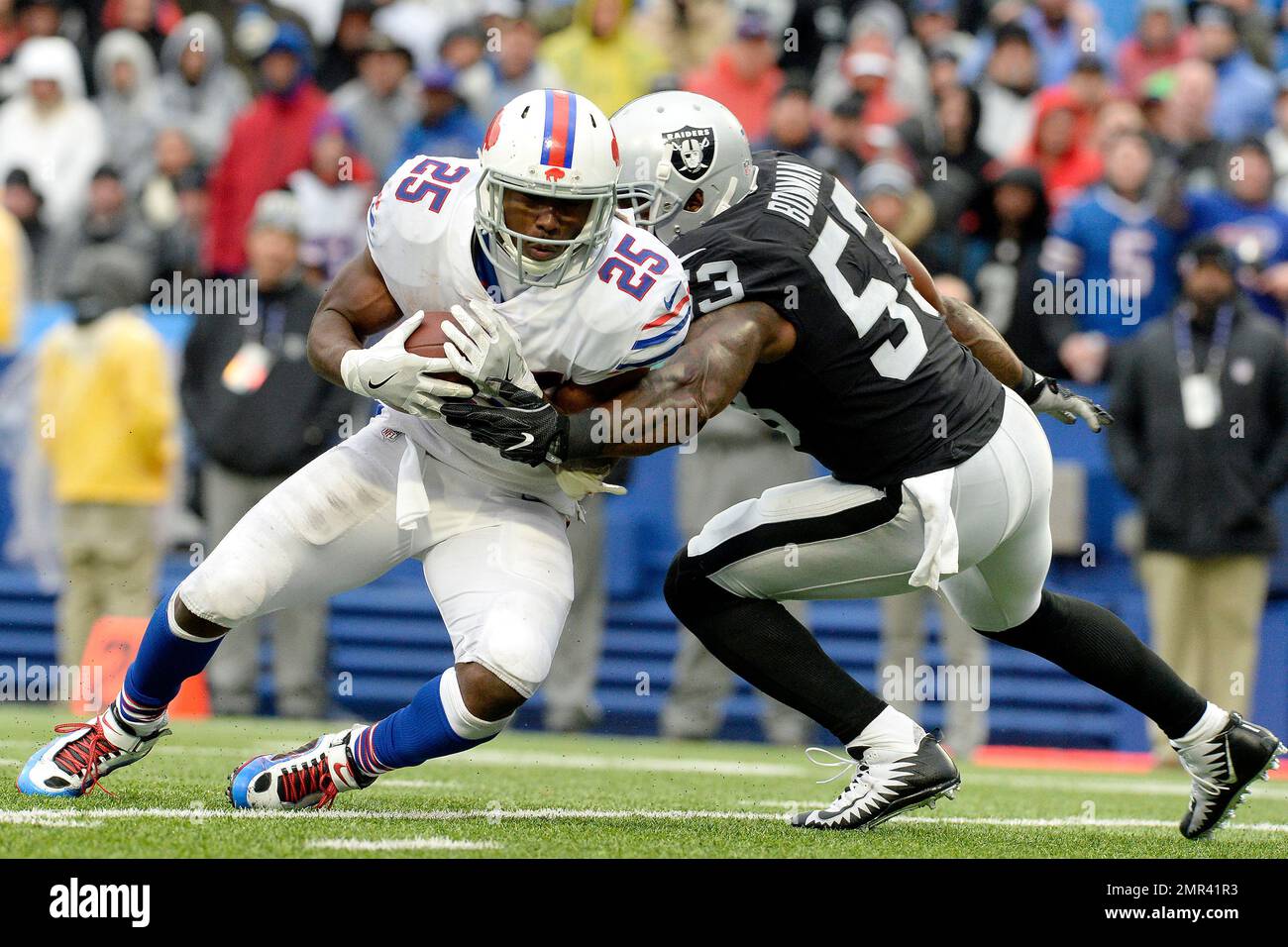 Buffalo Bills running back LeSean McCoy (25) is tackled by Oakland ...