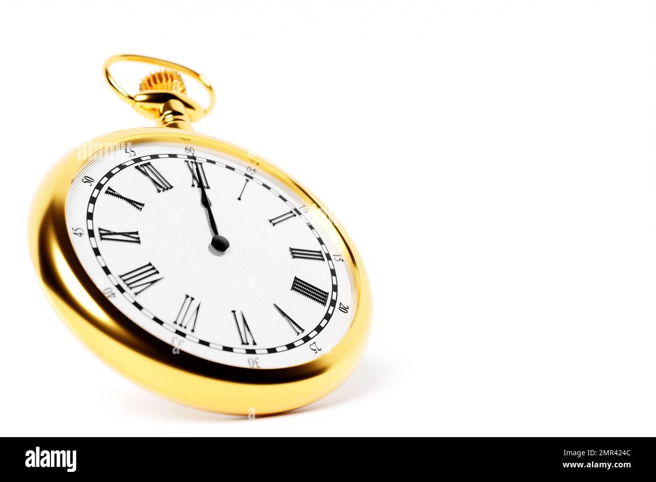 3d illustration of antique golden round clock on white isolated ...