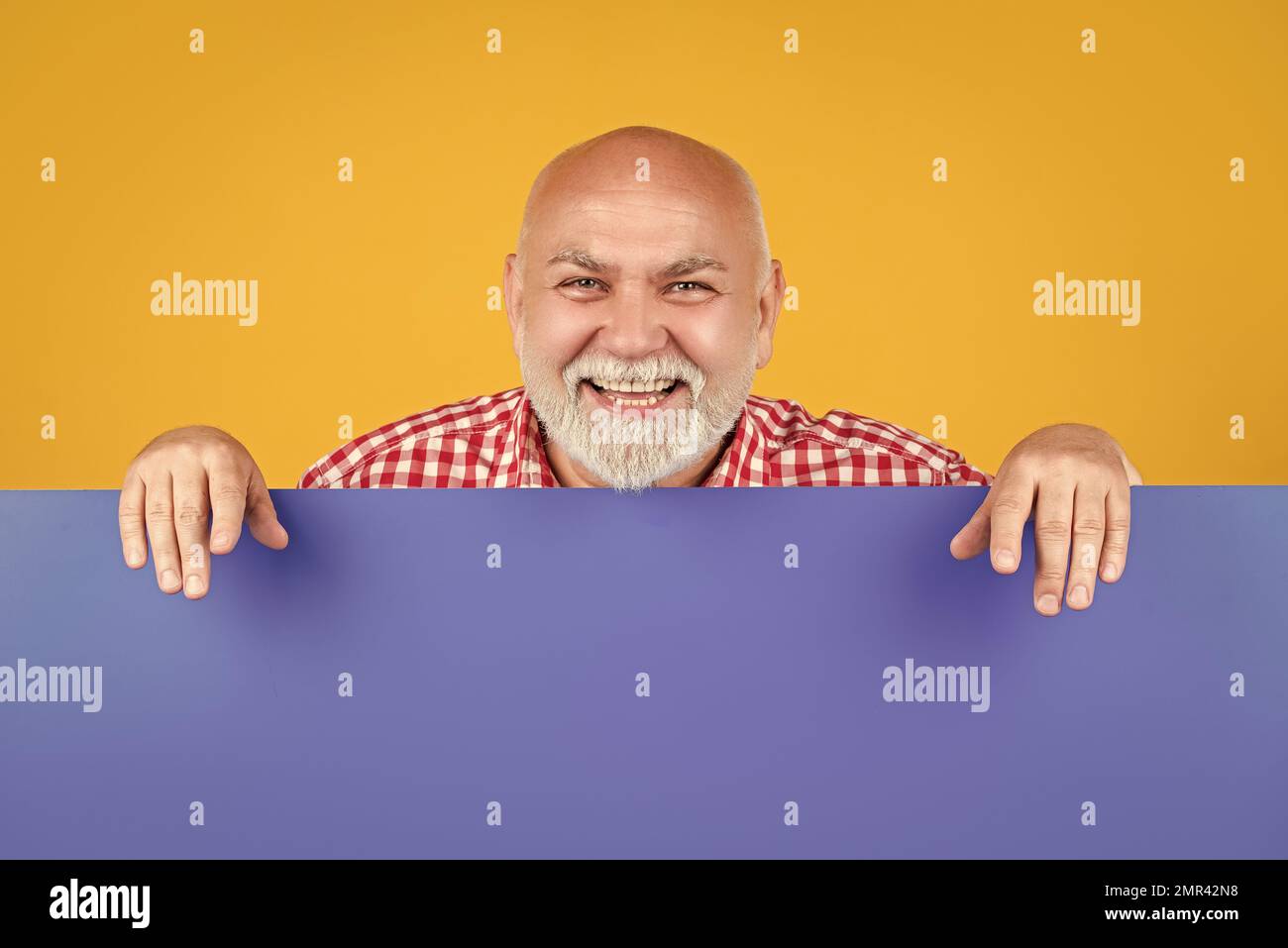 happy senior man with copy space on blank banner Stock Photo - Alamy