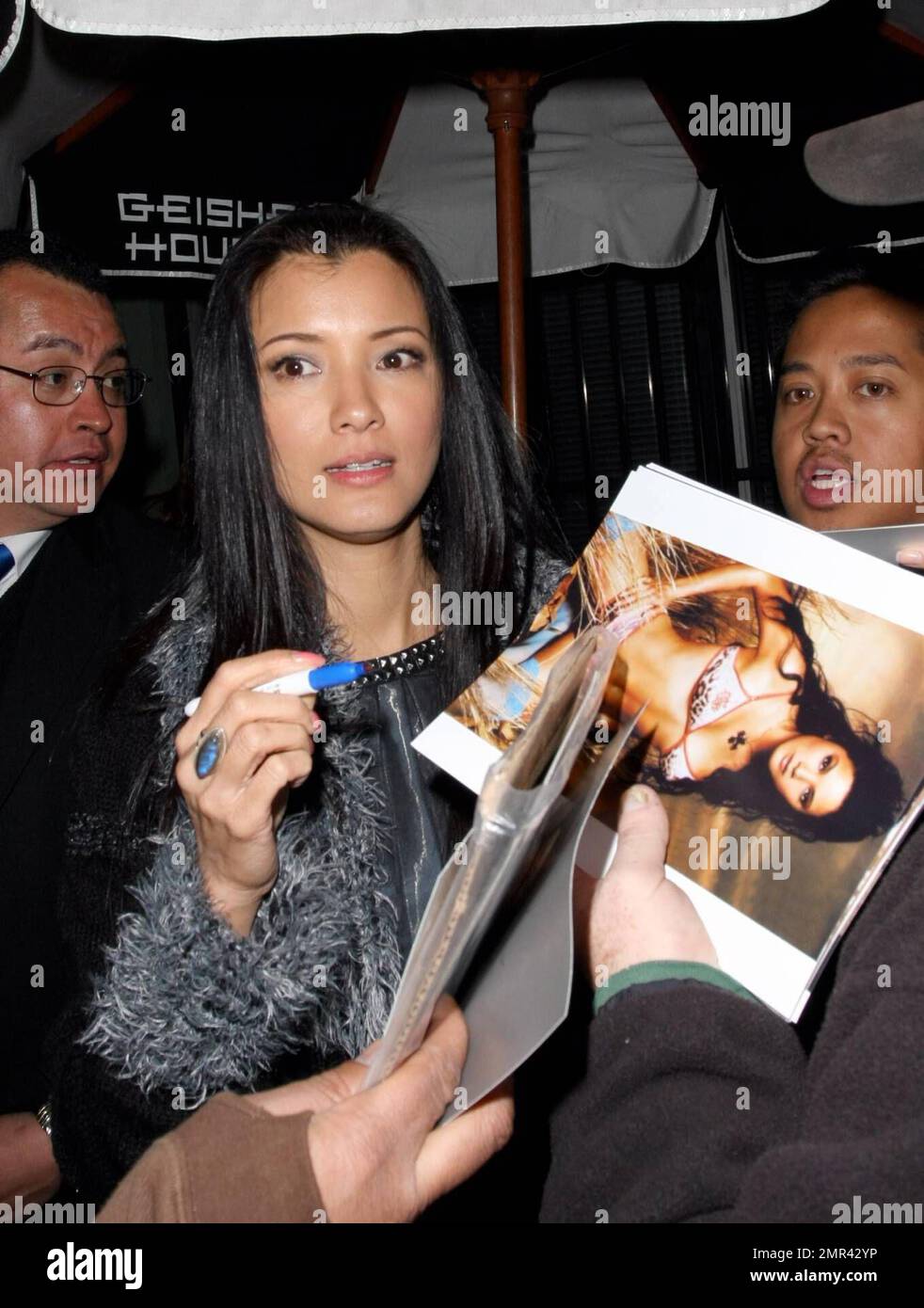 Kelly Hu attends a red carpet event at the Geisha House restaurant in ...