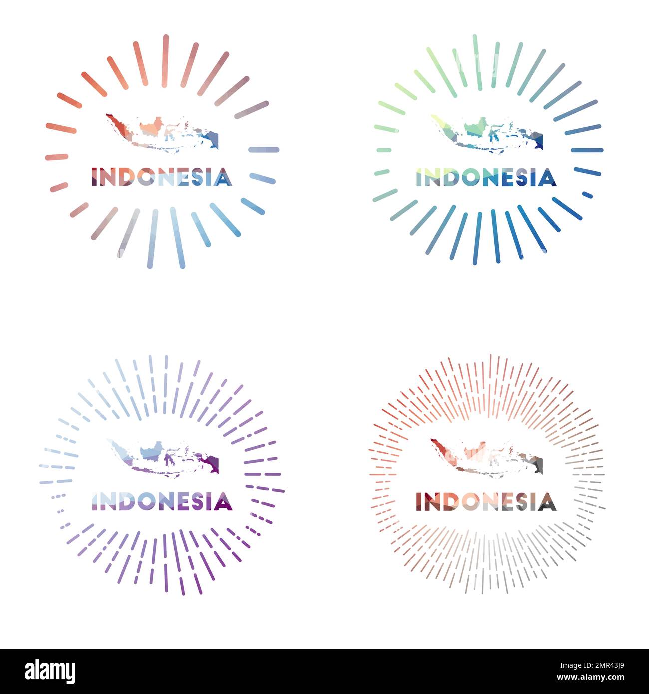 Indonesia low poly sunburst set. Logo of country in geometric polygonal ...