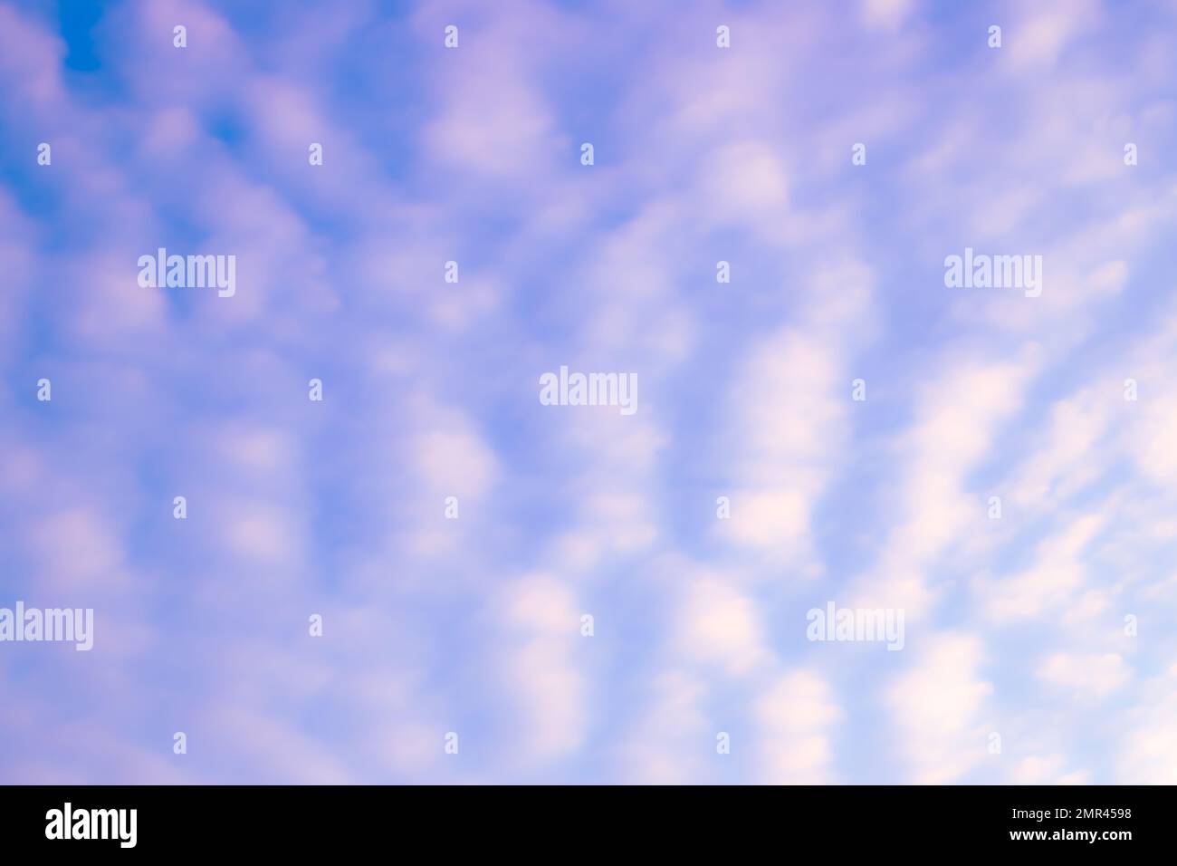 Fluffy lilac clouds in the sky at sunset. A bright celestial blurred ...