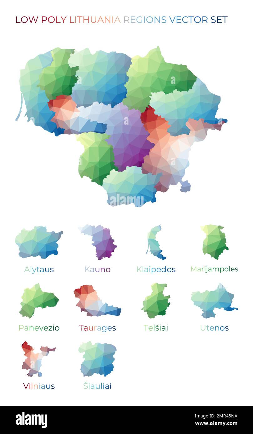 Lithuanian low poly regions. Polygonal map of Lithuania with regions ...