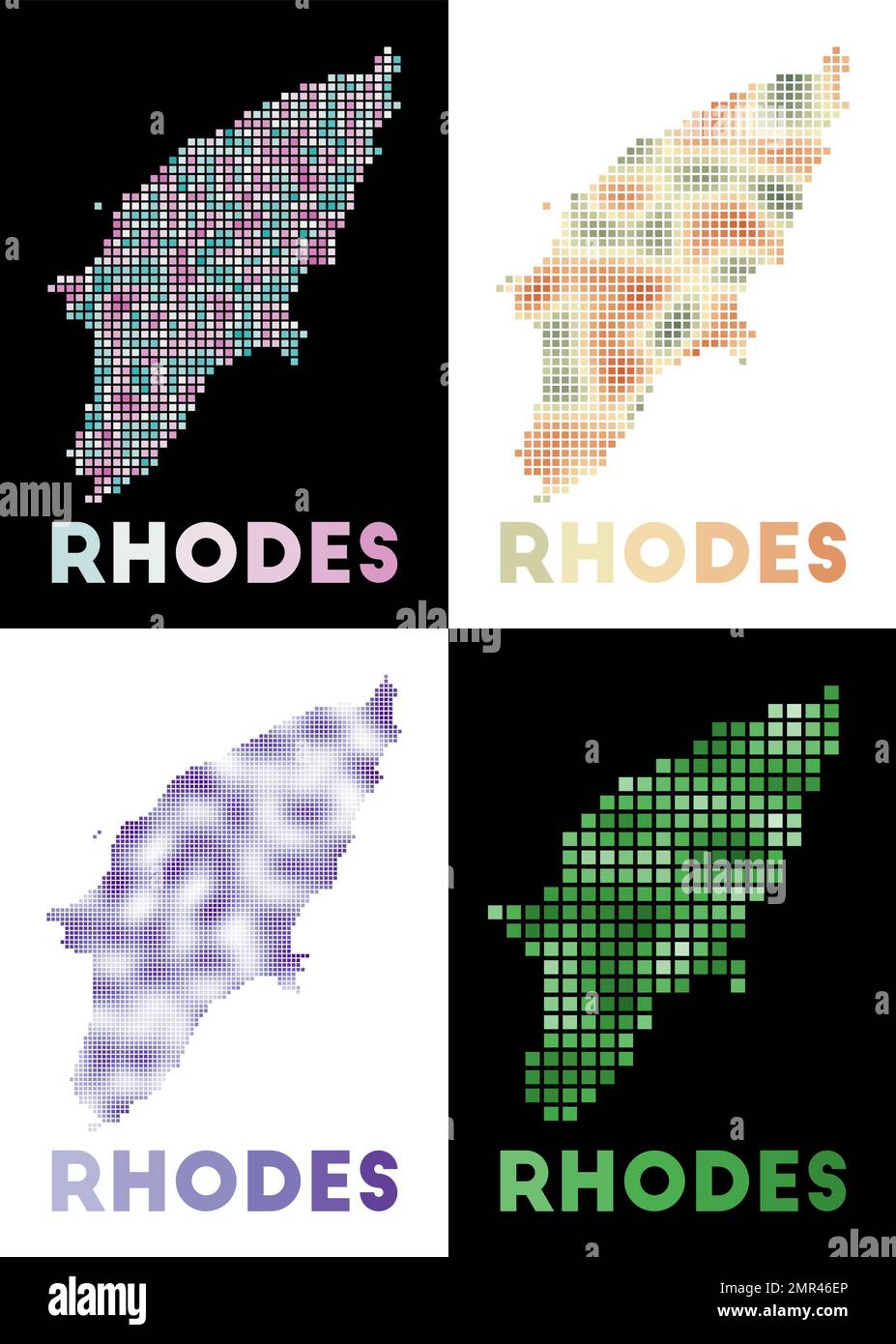 Rhodes map. Collection of maps of Rhodes in dotted style. Borders of ...
