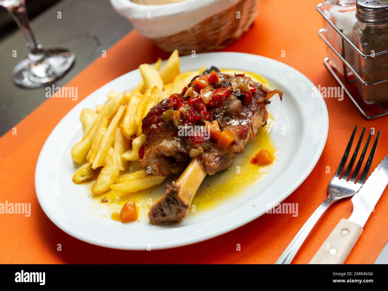 Plate of tasty spanish dish Codillo Stock Photo - Alamy