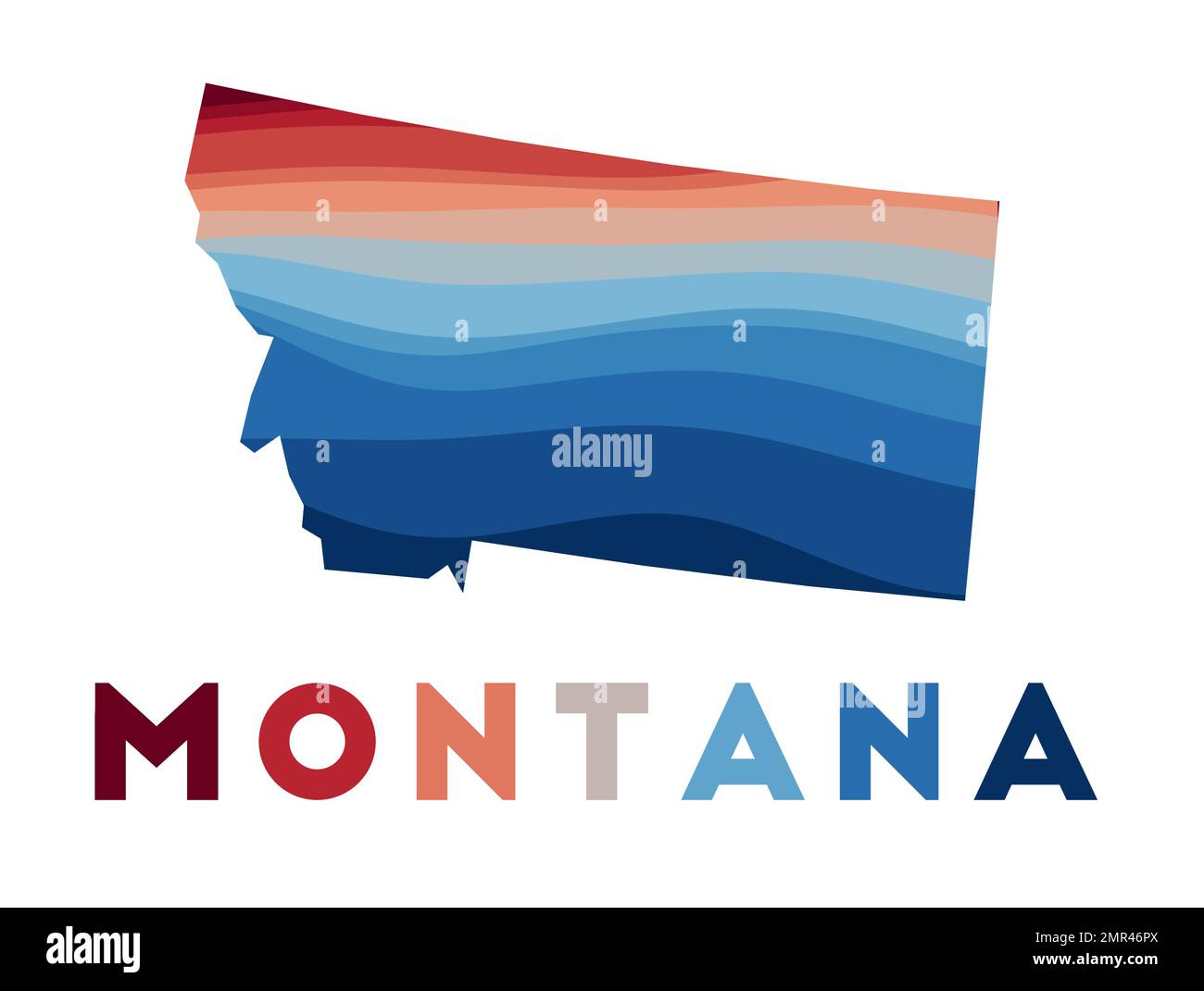 Montana map. Map of the US state with beautiful geometric waves in red ...