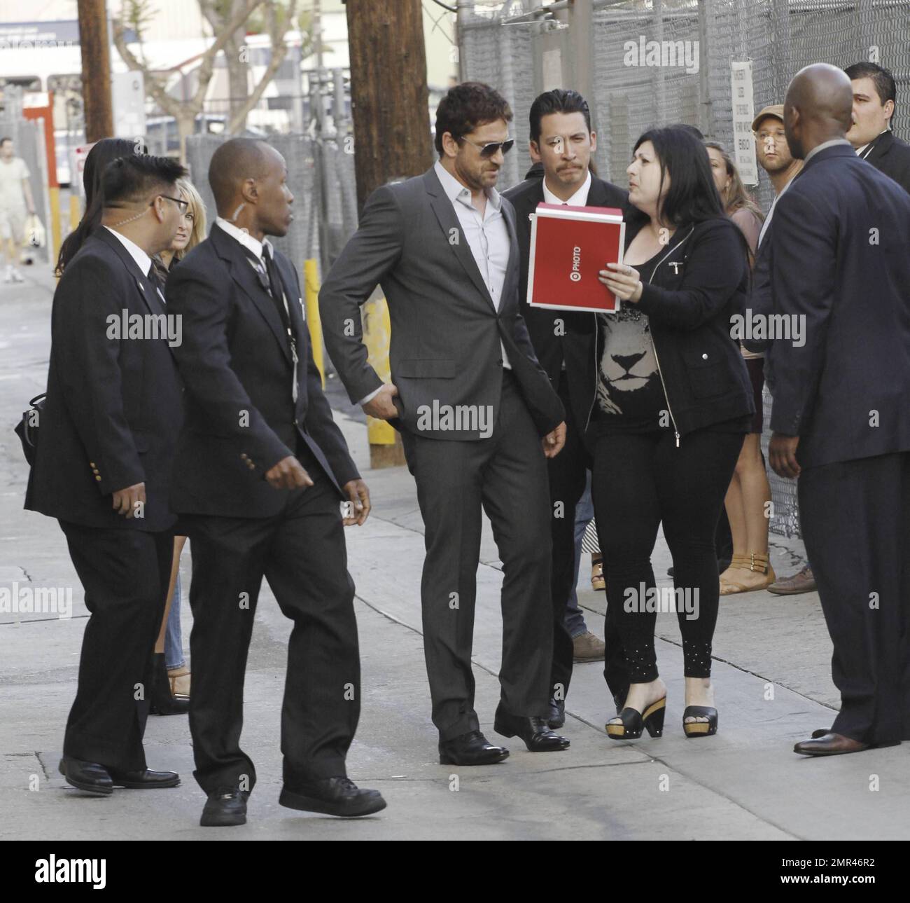 Gerard Butler and Meagan Goode at the Jimmy Kimmel Live! studios in Los ...
