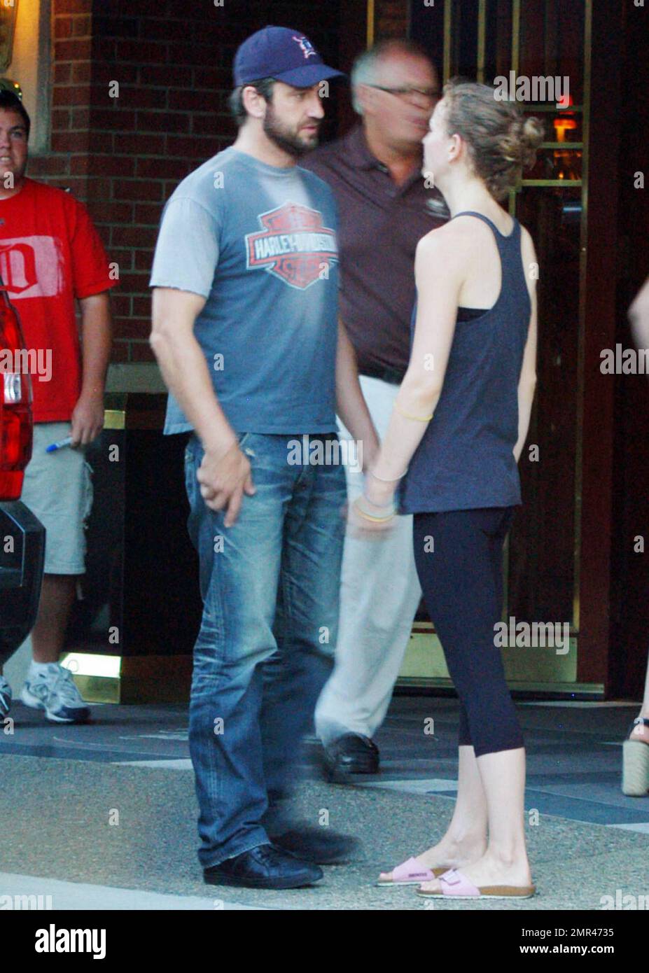 Actor Gerard Butler arrives back at his hotel after a day of filming ...