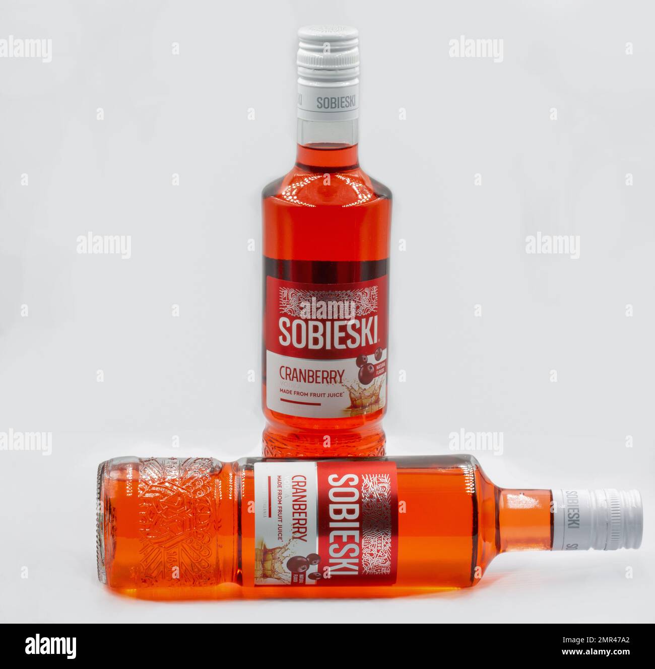 Kyiv, Ukraine - May 26, 2022: Studio shoot of Sobieski Cranberry vodka ...