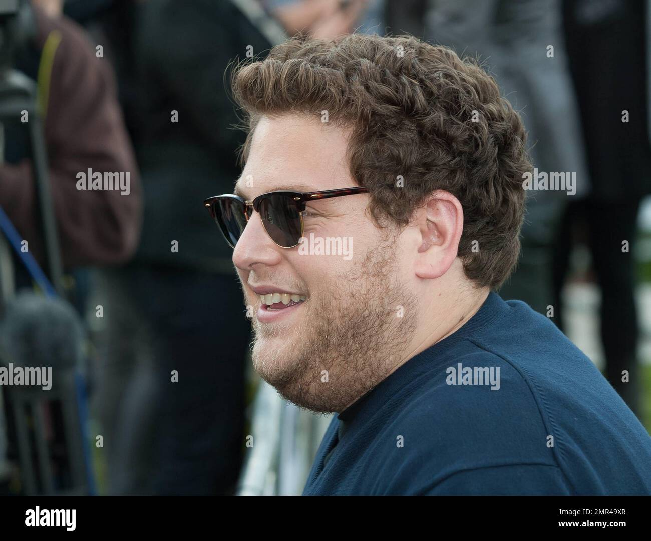 Bad boy comedian Russell Brand and actor Jonah Hill attend a photo call ...
