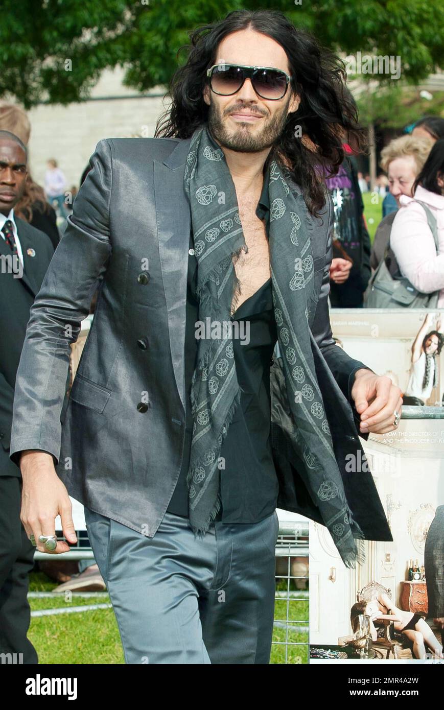 Bad boy comedian Russell Brand and actor Jonah Hill attend a photo call ...