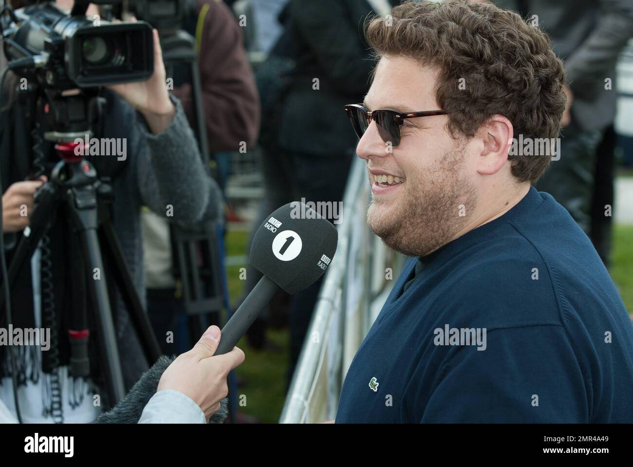 Bad boy comedian Russell Brand and actor Jonah Hill attend a photo call ...