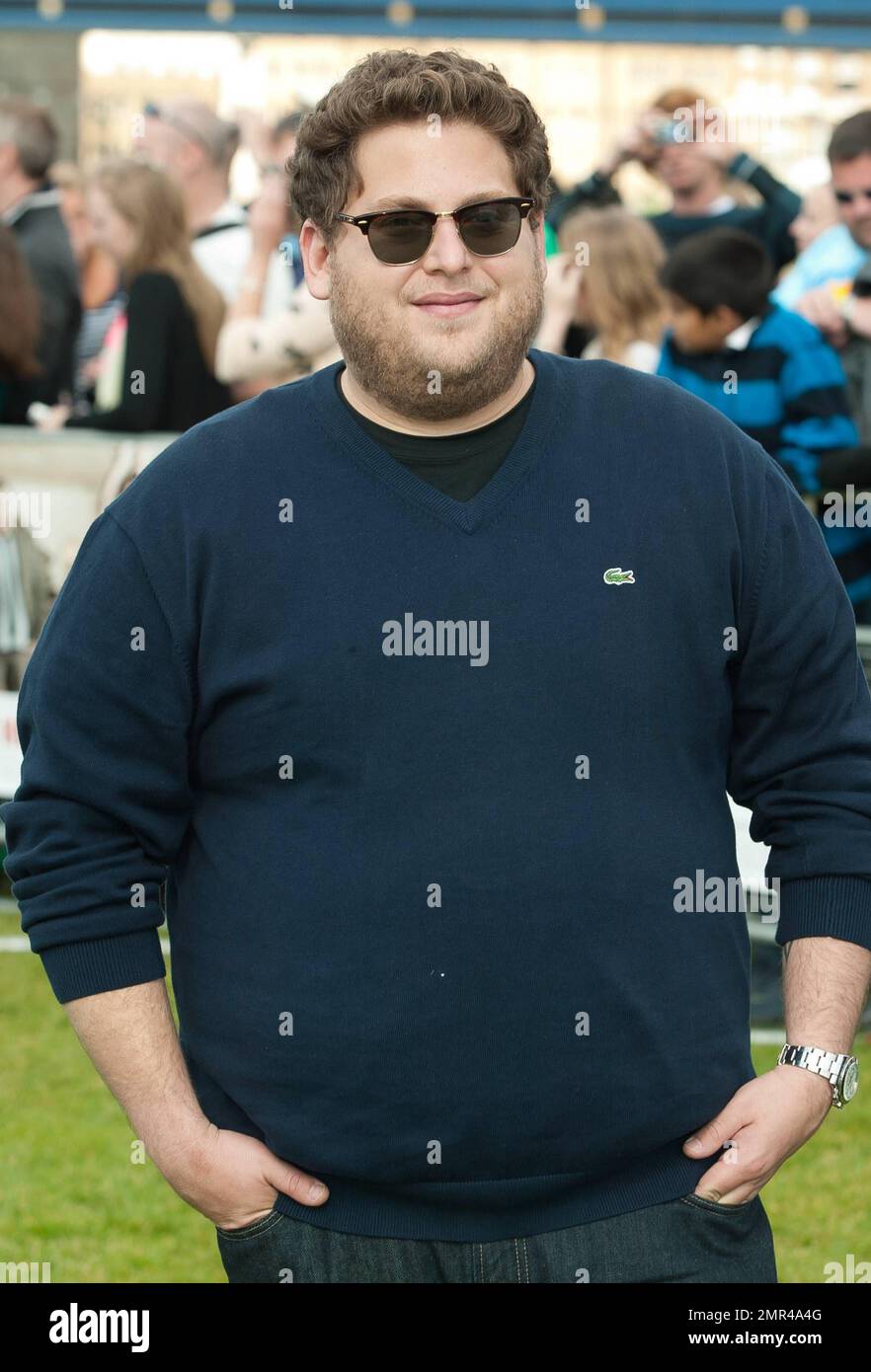 Bad boy comedian Russell Brand and actor Jonah Hill attend a photo call ...