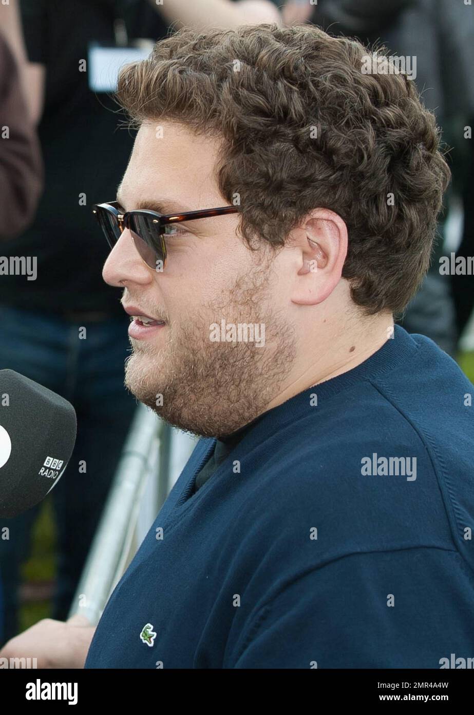 Bad boy comedian Russell Brand and actor Jonah Hill attend a photo call ...