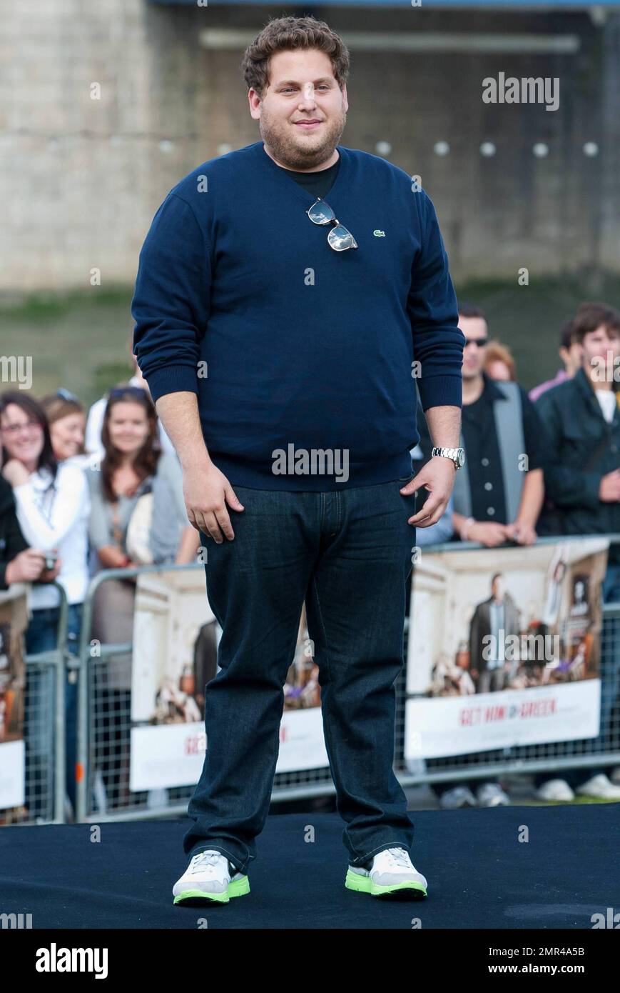 Bad boy comedian Russell Brand and actor Jonah Hill attend a photo call ...