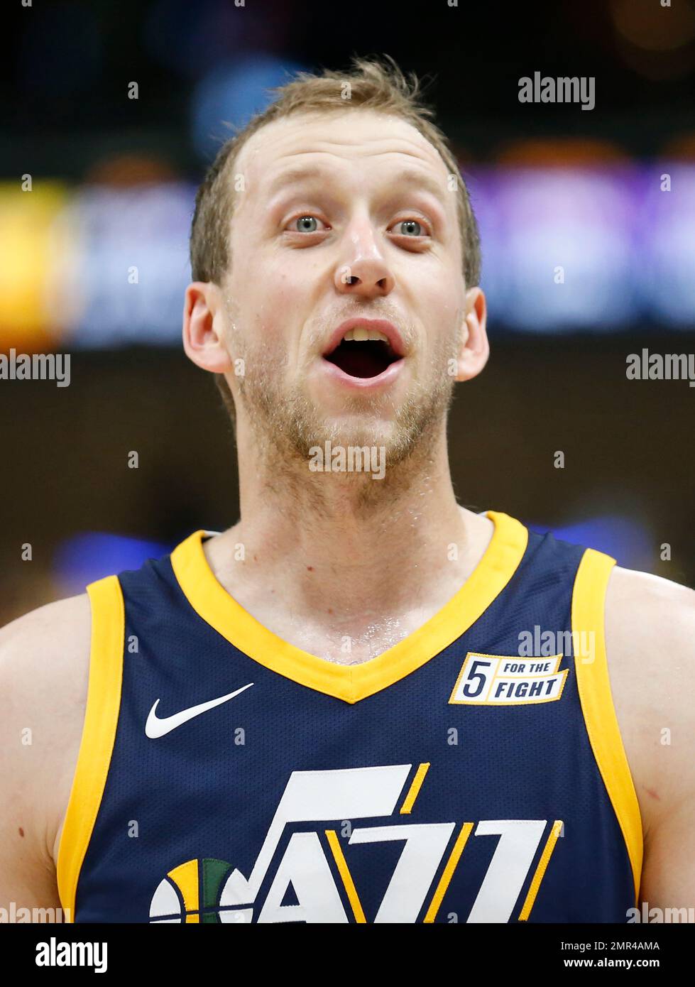 Utah Jazz forward Joe Ingles speaks with a official in the second half ...