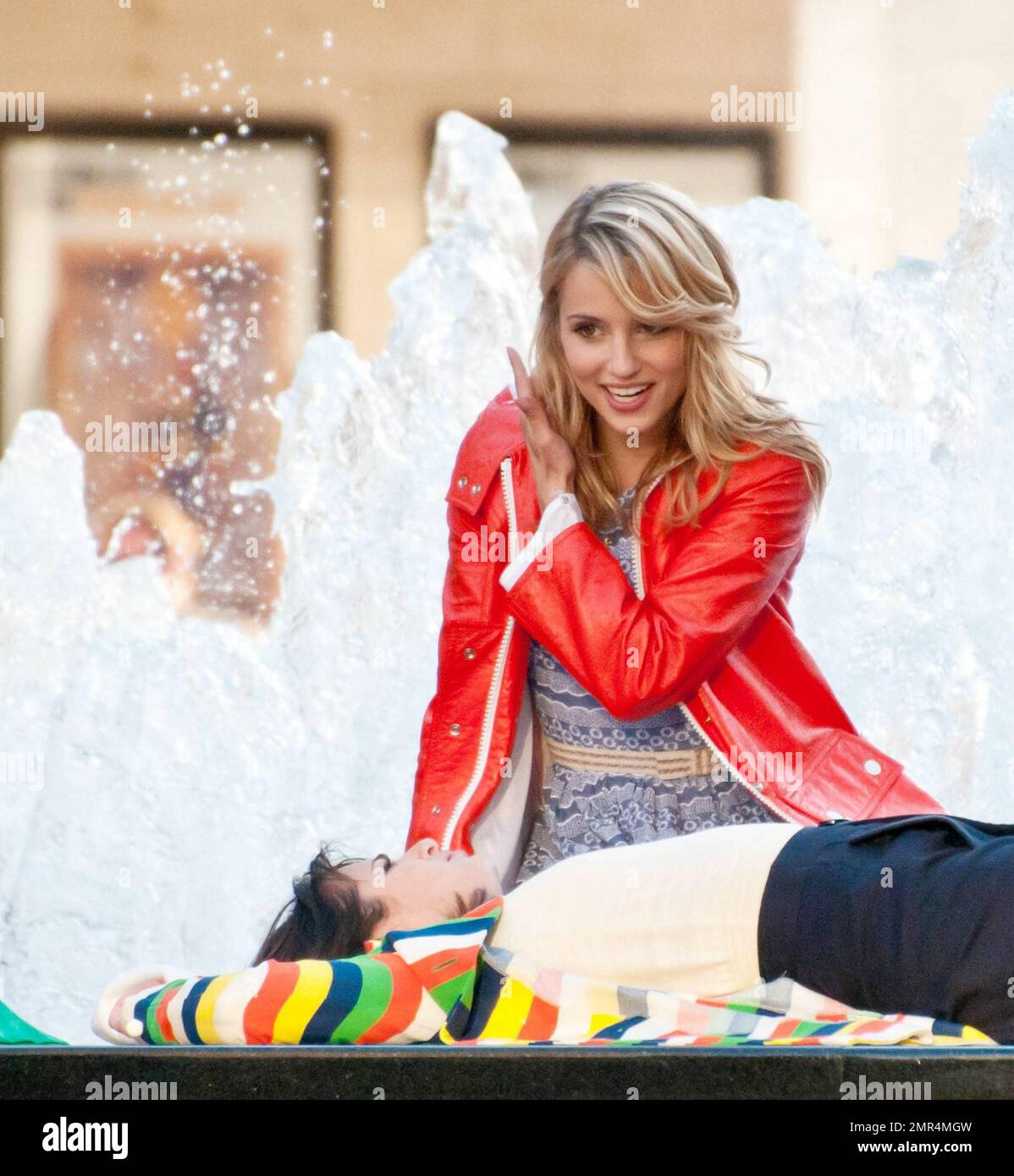 Dianna Agron and Lea Michele seen filming on the set of the musical ...