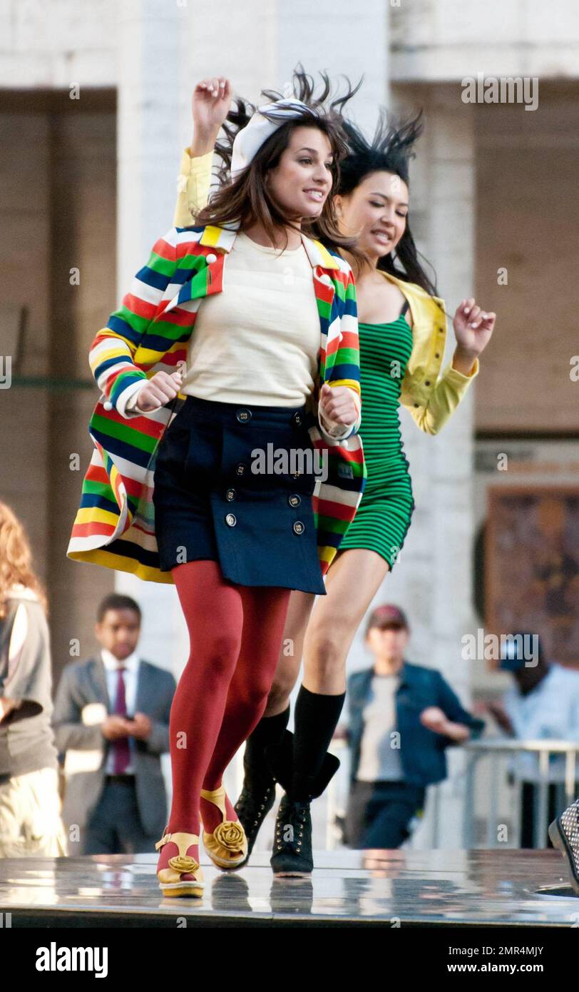 Lea Michele seen filming on the set of the musical-comedy hit TV show ...