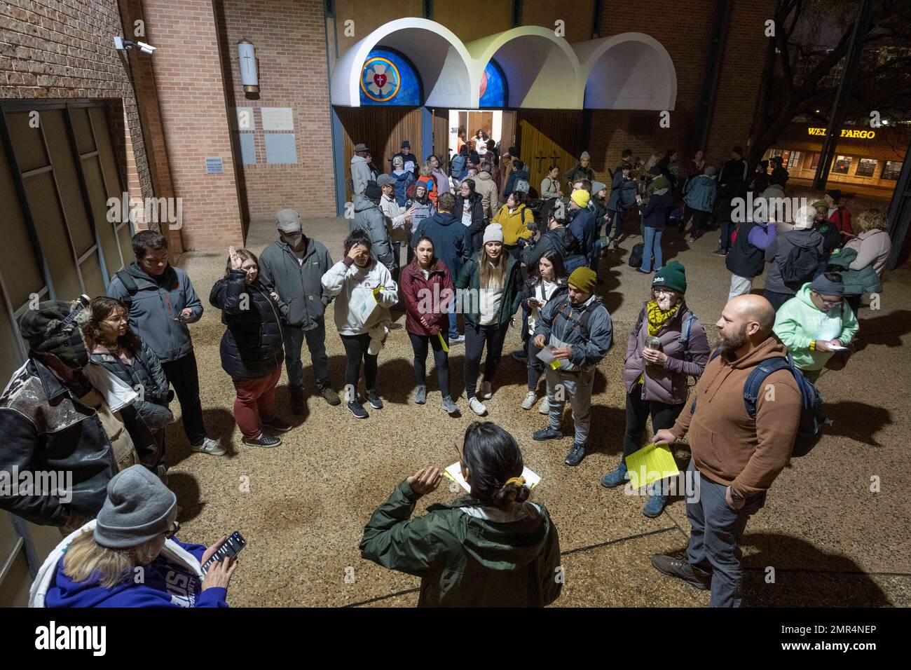 Austin Texas USA, January 28 2023: Volunteer leader gives final ...