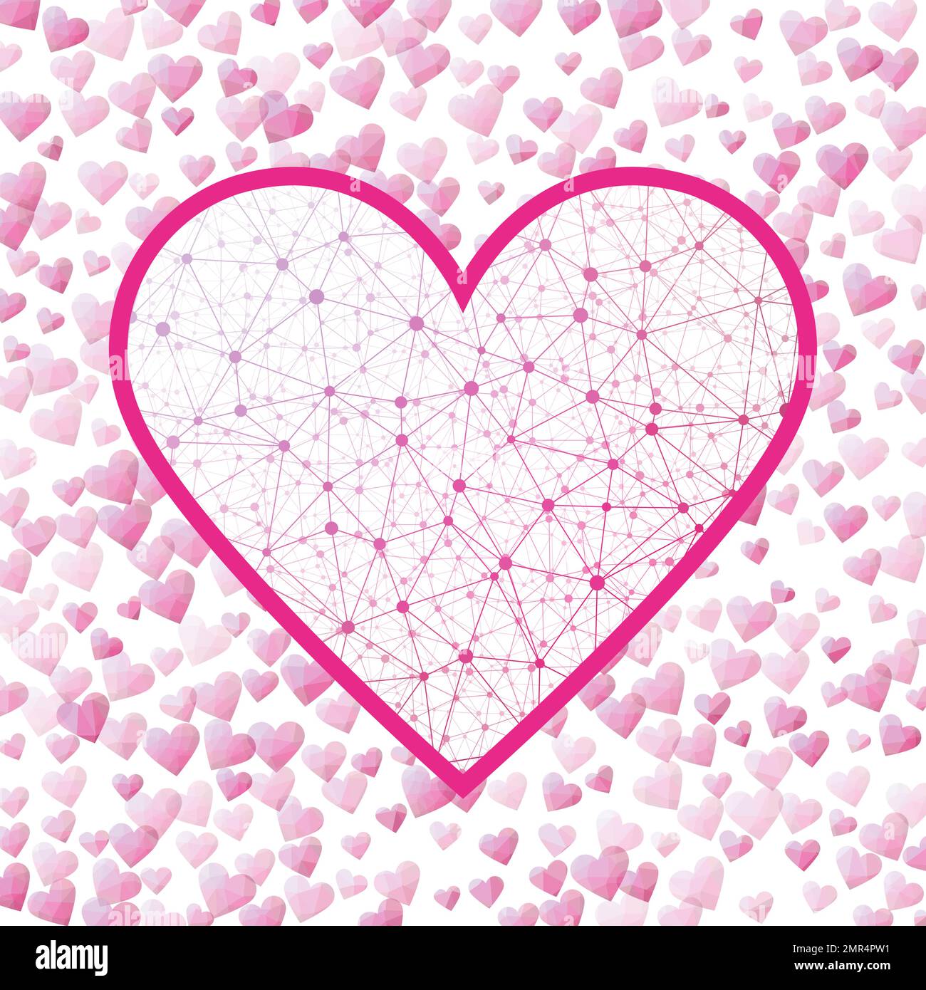 Cyber Heart. Geometric heart mesh in purple and red color shades ...