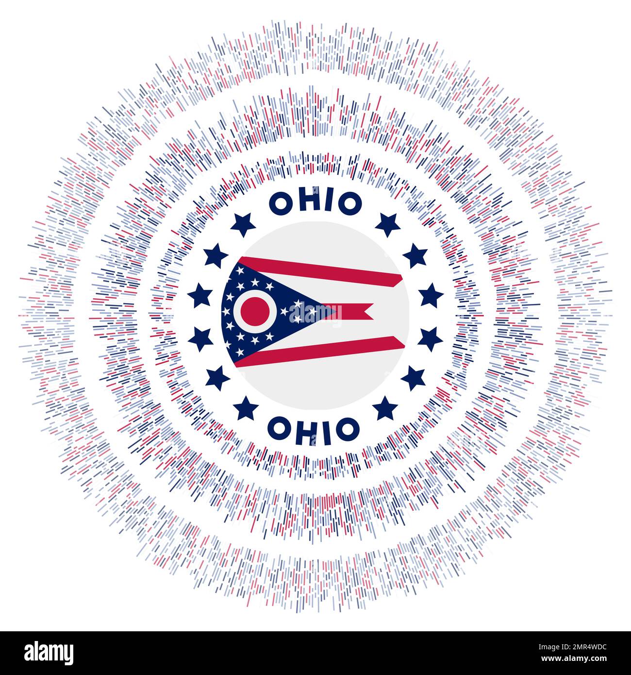 Ohio symbol. Radiant US state flag with colorful rays. Shiny sunburst ...