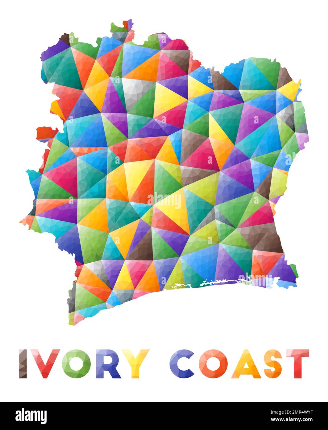 Ivory Coast - colorful low poly country shape. Multicolor geometric ...
