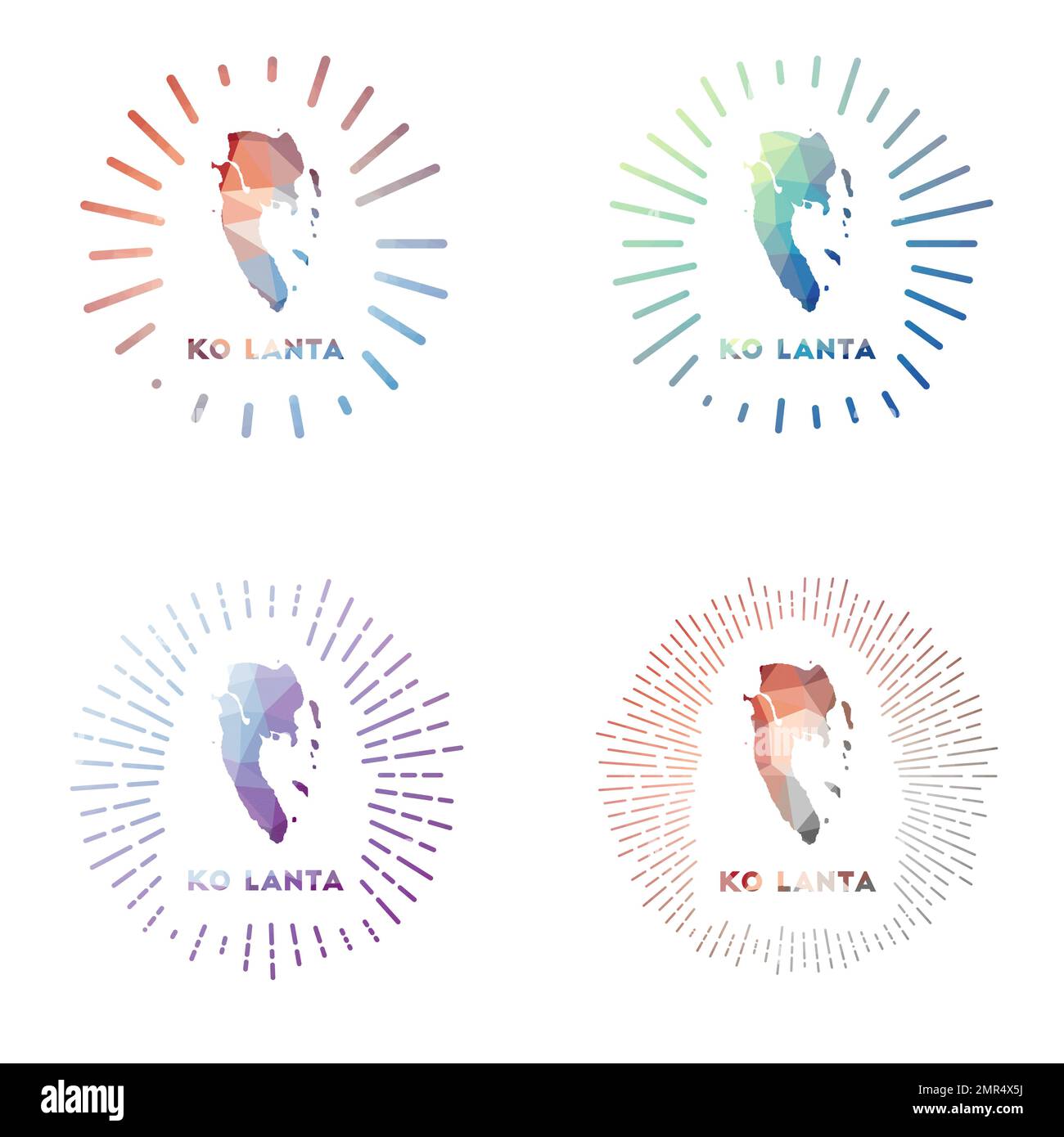 Ko Lanta low poly sunburst set. Logo of island in geometric polygonal ...
