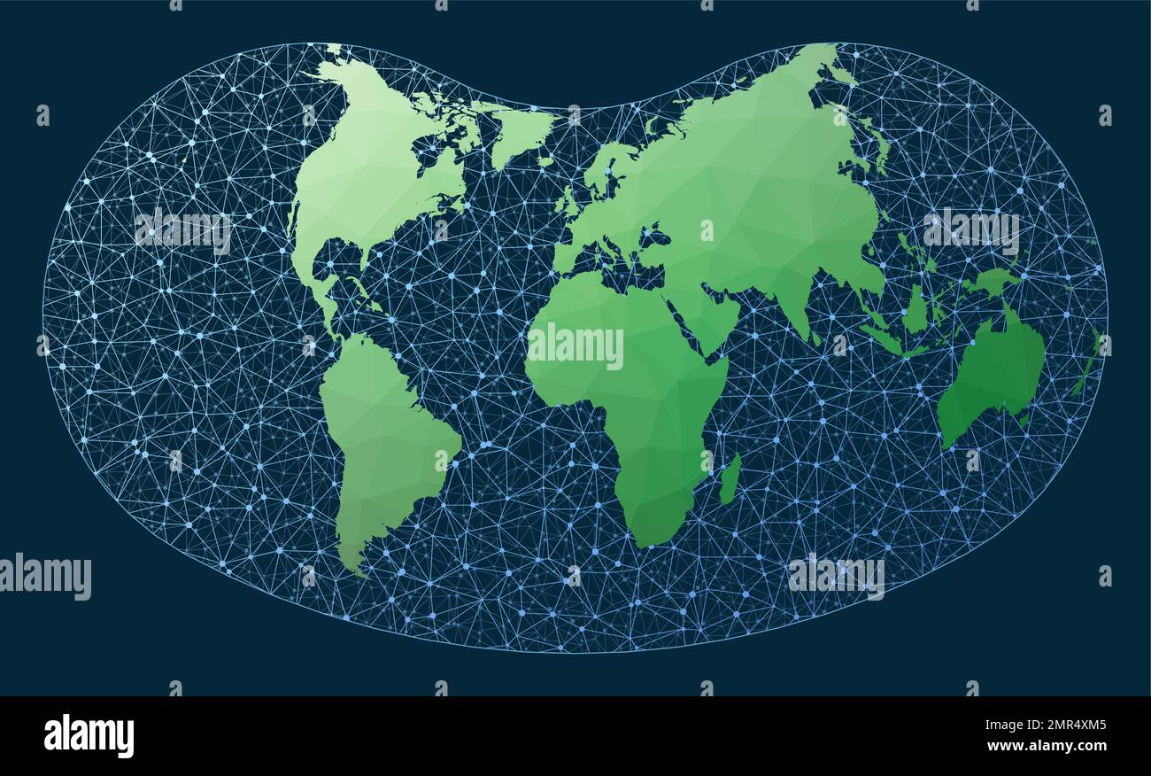 Internet and global connected globe. Hill projection. Green low poly ...