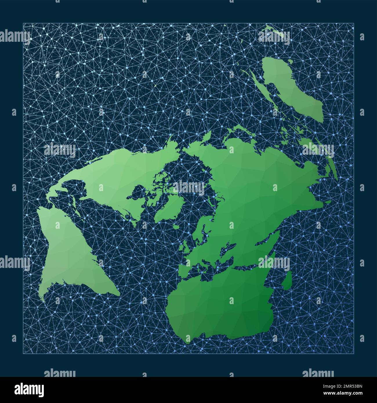 Global network. Gringorten Quincuncial projection. Green low poly world ...