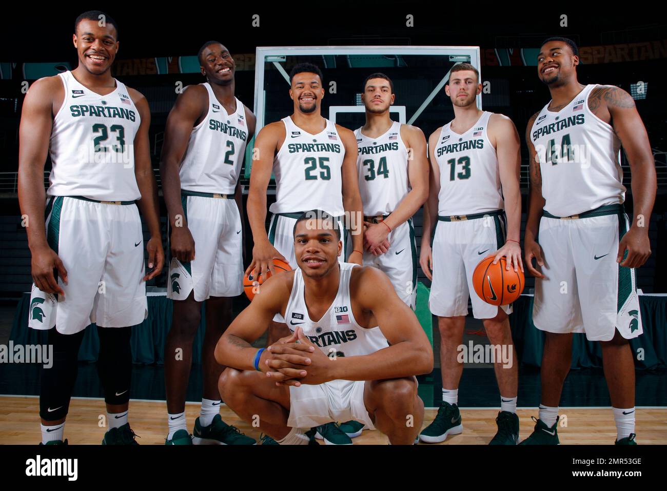 FILE - Wednesday, Oct. 11, 2017 file photo, Michigan State big men, at ...