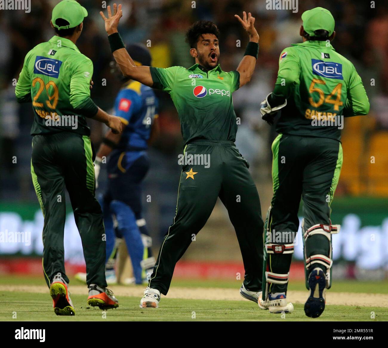 Pakistan's Hassan Ali celebrates dismissal of Sri Lanka's Sachith ...