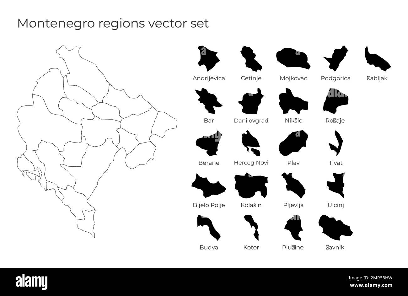 Montenegro map with shapes of regions. Blank vector map of the country ...