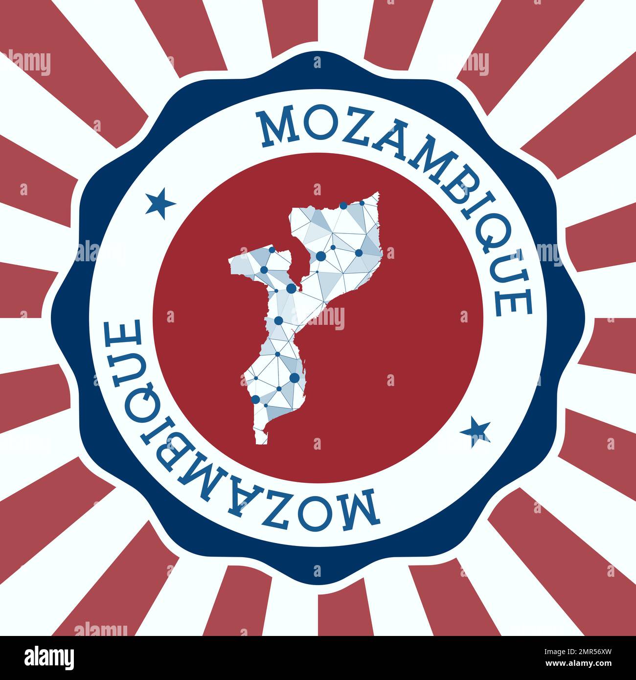 Mozambique Badge. Round logo of country with triangular mesh map and ...