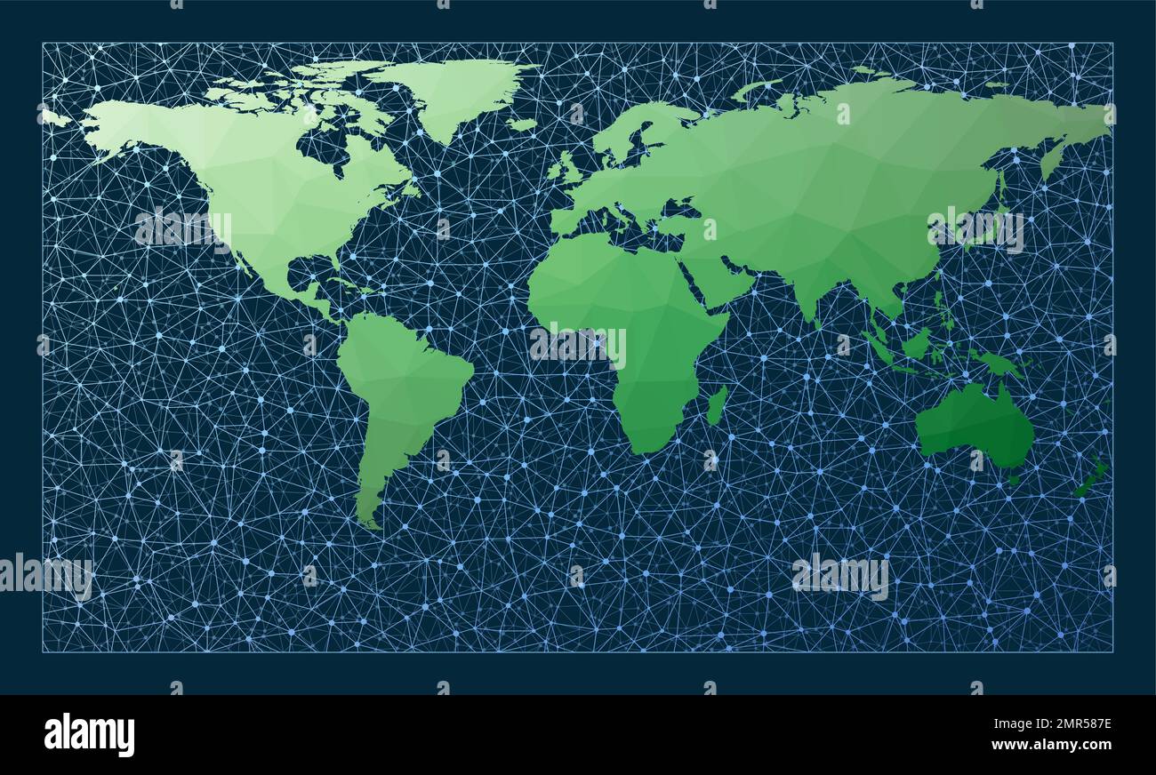 Global network. Patterson projection. Green low poly world map with ...