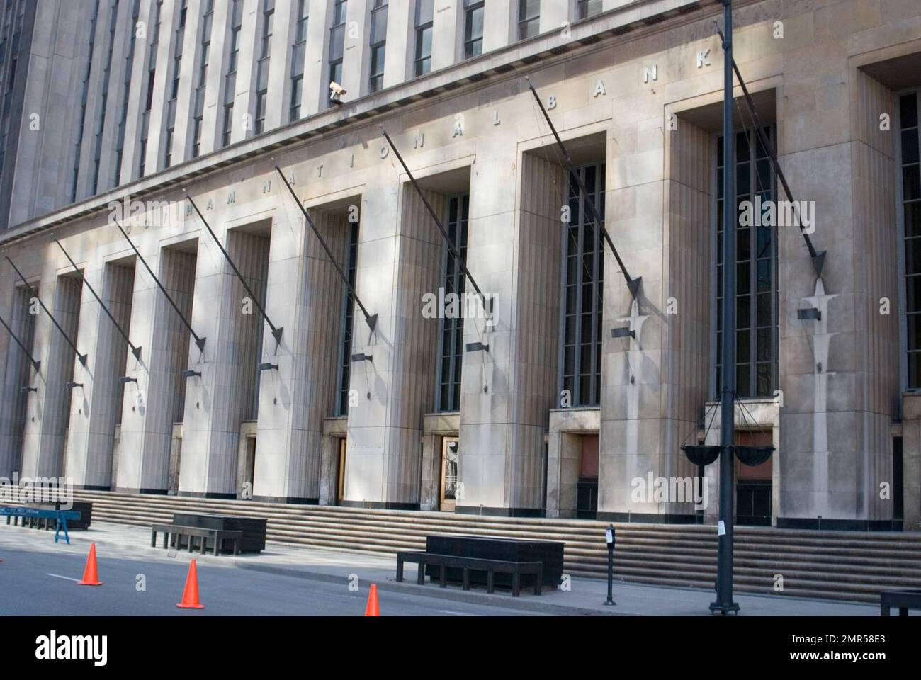 Exterior of the New York Batman set, 'Gotham National Bank', New York ...