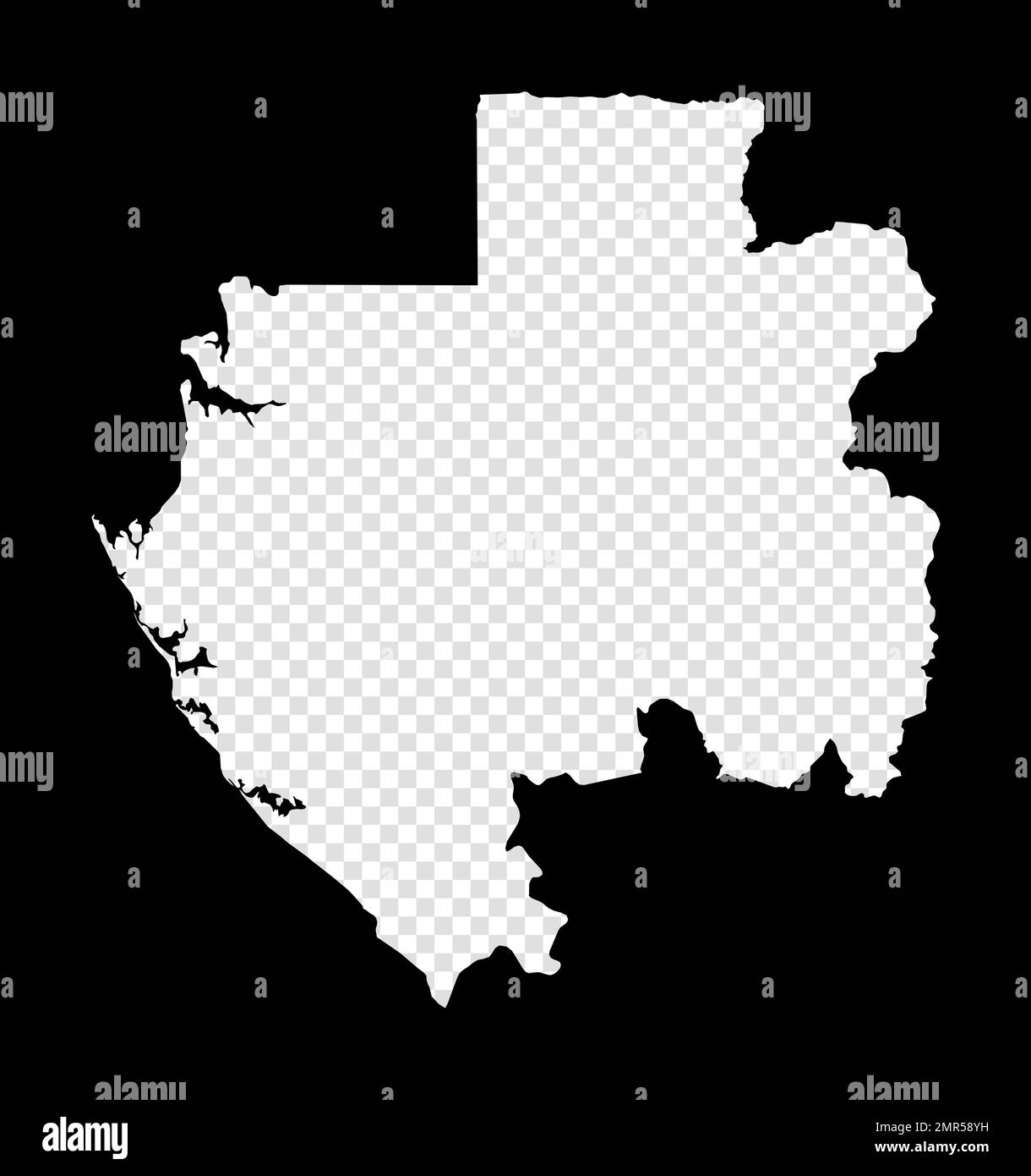 Stencil map of Gabon. Simple and minimal transparent map of Gabon. Black rectangle with cut ...
