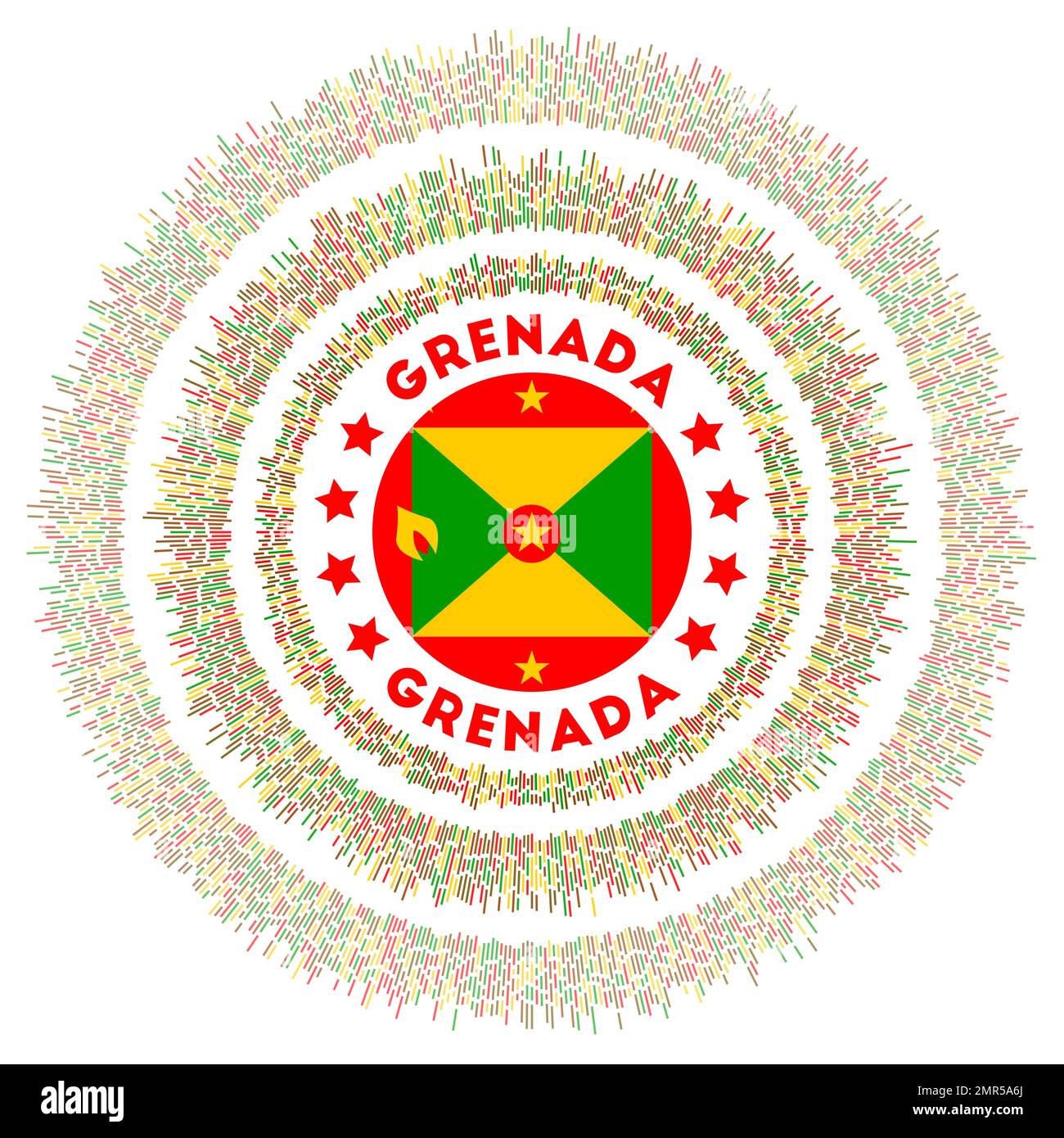 Grenada symbol. Radiant country flag with colorful rays. Shiny sunburst ...