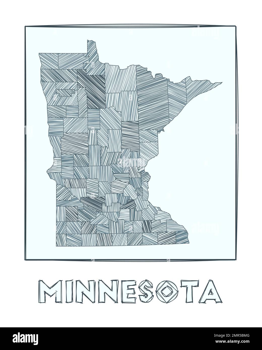 Sketch map of Minnesota. Grayscale hand-drawn map of the US state ...