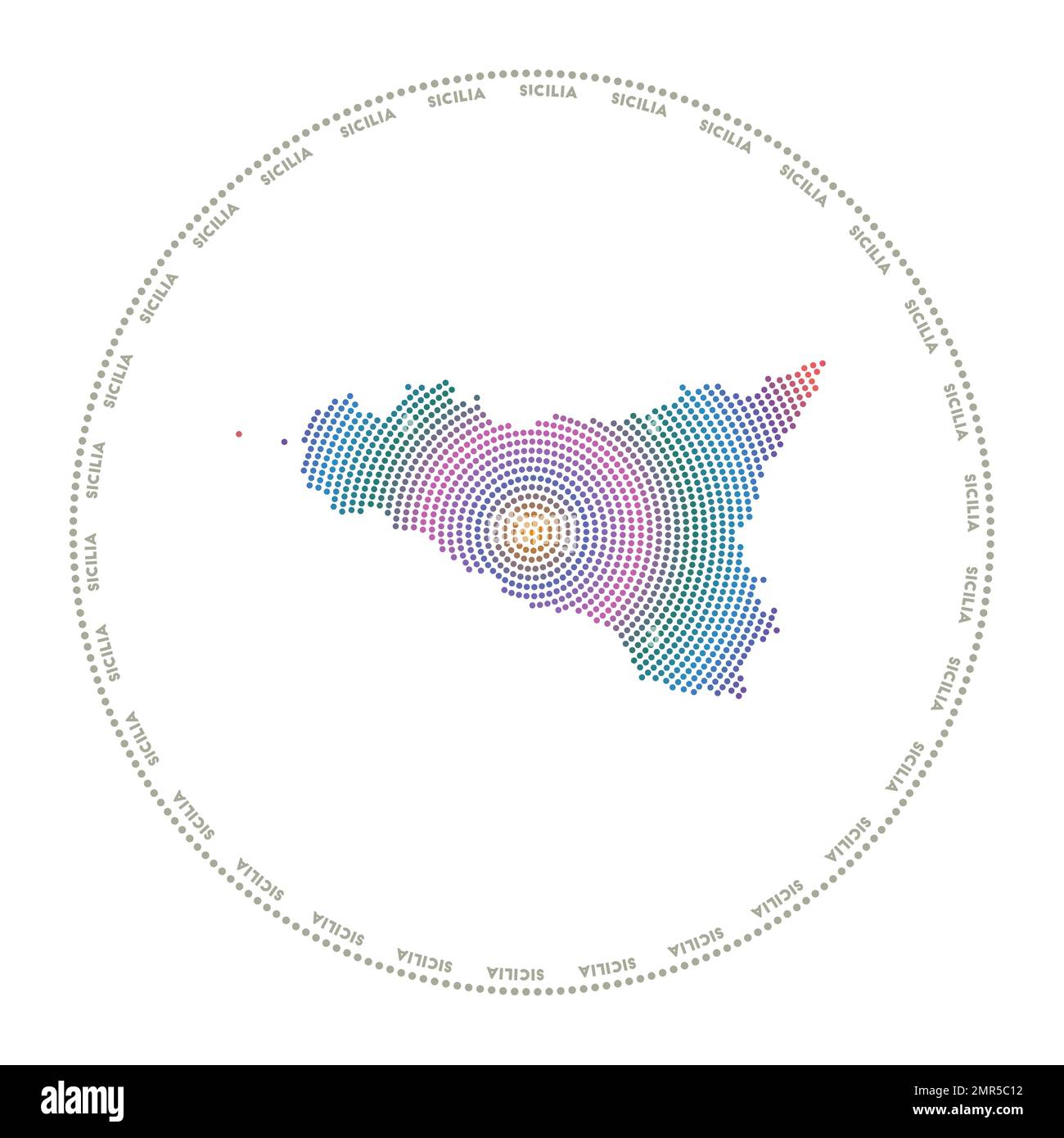 Sicilia round logo. Digital style shape of Sicilia in dotted circle ...