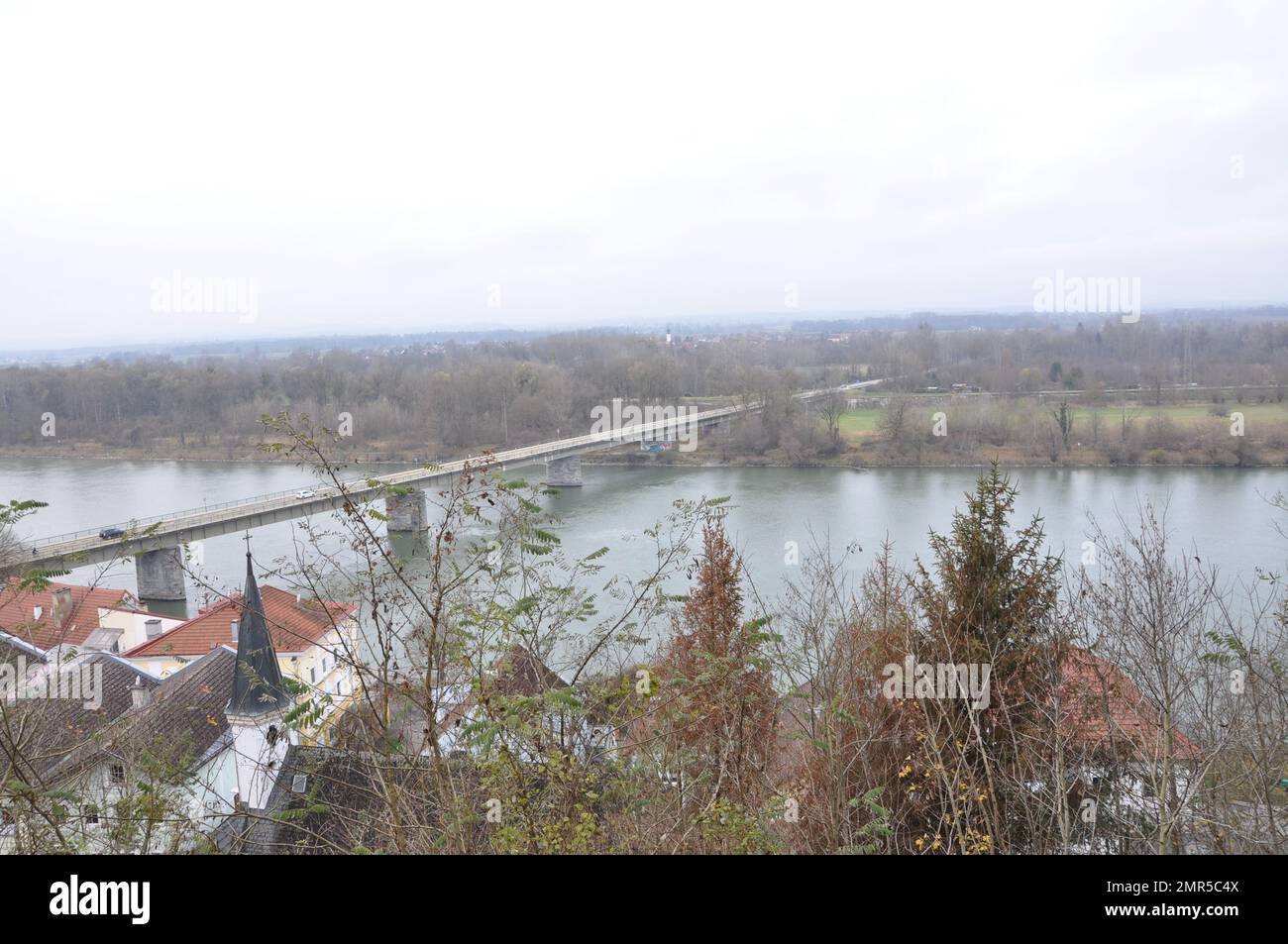 Egglfing-Obernberg,Austria river Inn 122022. Stone bridge between ...