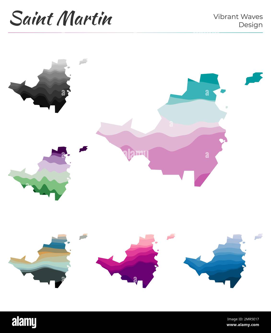 Set of vector maps of Saint Martin. Vibrant waves design. Bright map of ...
