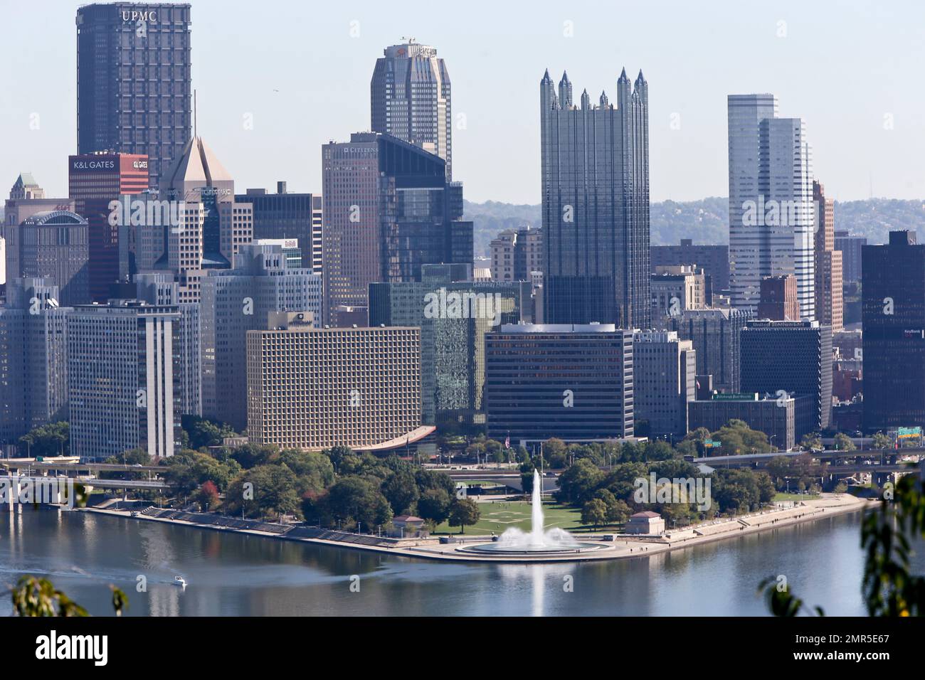 The skyline of downtown Pittsburgh, known as the Golden Triangle, is ...