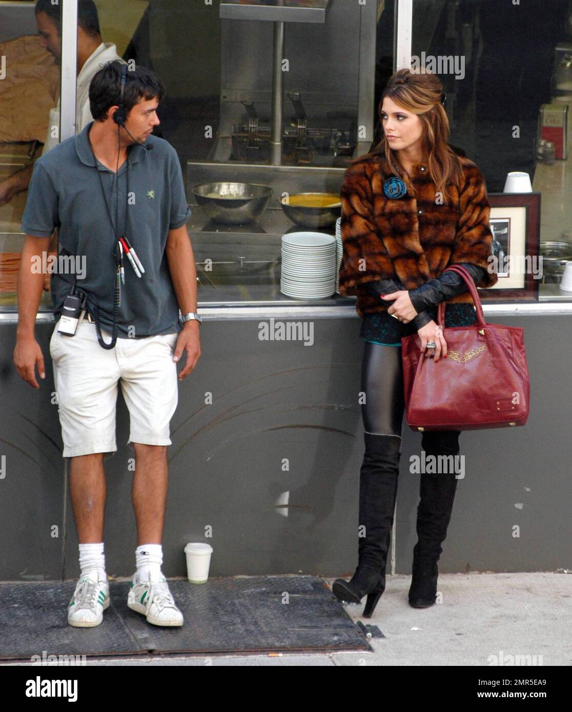 EXCLUSIVE!! Ashley Greene dons thigh high suede boots and a fur coat ...