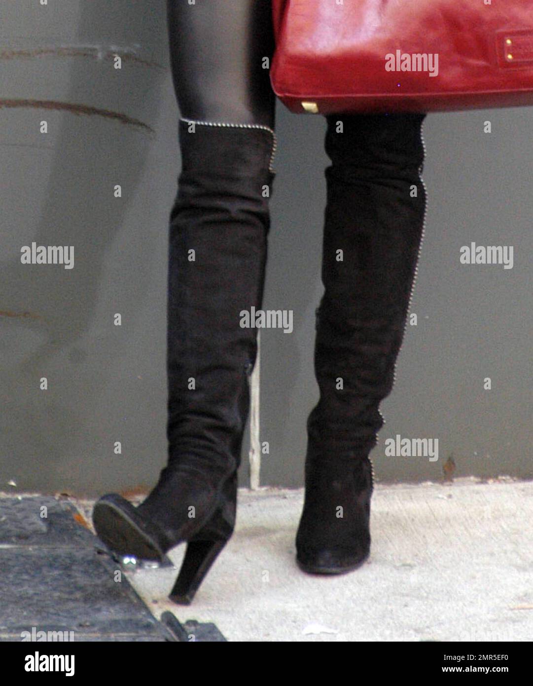 EXCLUSIVE!! Ashley Greene dons thigh high suede boots and a fur coat ...
