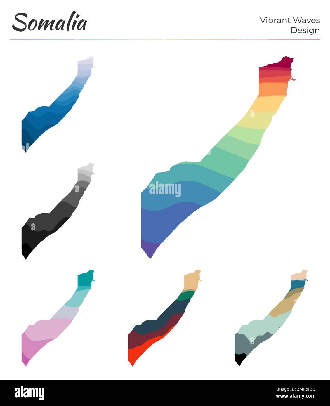 Set of vector maps of Somalia. Vibrant waves design. Bright map of ...