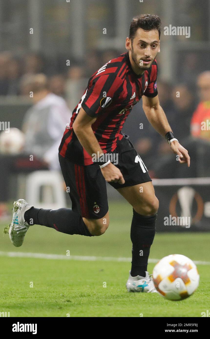 AC Milan's Hakan Calhanoglu controls the ball during the Europa League ...