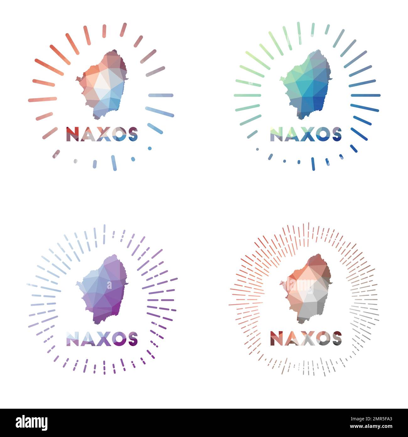 Naxos low poly sunburst set. Logo of island in geometric polygonal ...